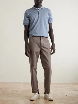 Brunello Cucinelli Logo-embroidered Straight-leg Cotton-twill Trousers - Brown