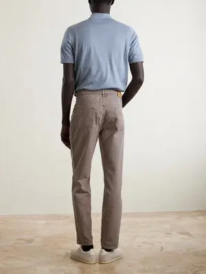Brunello Cucinelli Logo-embroidered Straight-leg Cotton-twill Trousers - Brown