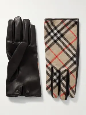 Burberry Checked Wool, Cashmere-blend And Leather Gloves - Neutrals