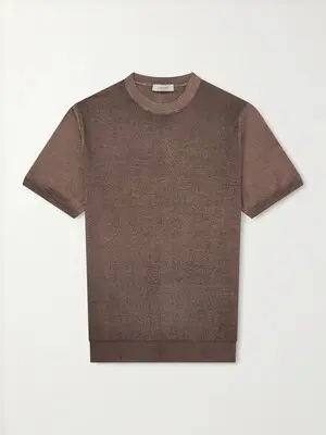 Canali Wool And Silk-blend T-shirt - Brown