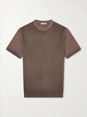 Canali Canali - Wool And Silk-Blend T-Shirt - Men - Brown  Taupe