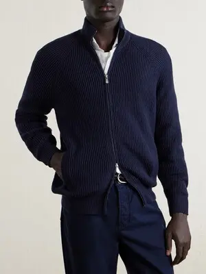 Brunello Cucinelli Ribbed Cotton Zip-up Sweater