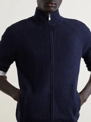 Brunello Cucinelli Ribbed Cotton Zip-up Sweater