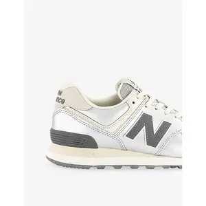NEW BALANCE 574 Metallic-leather Trainers - Metallic Silver