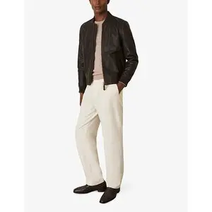 REISS Long-sleeve Leather Bomber Jacket