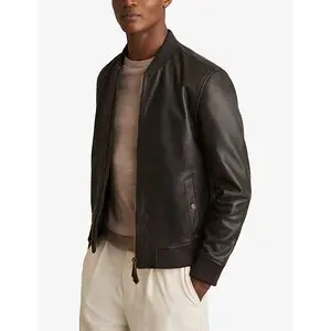 REISS Long-sleeve Leather Bomber Jacket