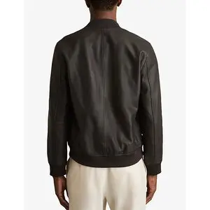 REISS Long-sleeve Leather Bomber Jacket