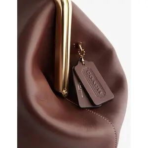 COACH Leather Shoulder Bag With Kiss-lock Clasp - B4/dark Brown