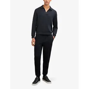 REISS Stretch-jersey Sweatshirt With Open Collar - Navy Blue