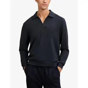 REISS Stretch-jersey Sweatshirt With Open Collar - Navy Blue