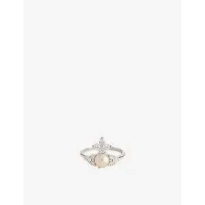 VIVIENNE WESTWOOD Feodora Platinum-plated Sterling-silver Ring - Platinum/whte/crmrse Prl
