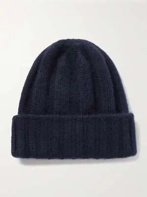 BEAMS Ribbed Cashmere Beanie Navy