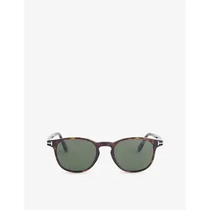 TOM FORD Round Frame Acetate Sunglasses - Dark Havana/ Green Polar