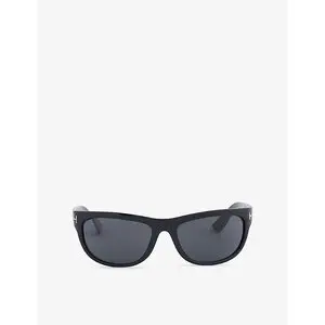 TOM FORD Acetate Rectangle Sunglasses - Shiny Black  / Smoke