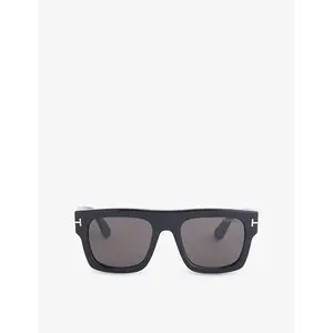 TOM FORD Acetate Square Sunglasses - Shiny Black  / Smoke