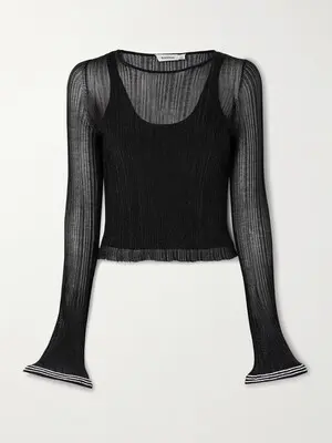 Simkhai Maebry Crystal-embellished Ribbed-knit Top