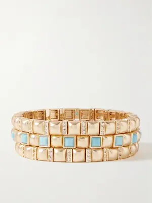 ROXANNE ASSOULIN Set Of Tone Crystal And Enamel Bracelets - Gold
