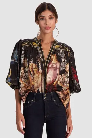 Alice + Olivia Cora Printed Button Down Blouse