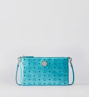 Mcm MCM Visetos Monogram Pouch With Crossbody Strap Blue Ceramic