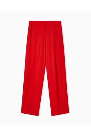 Giorgio Armani Fluid Wool Single-Pleat Trousers - Red