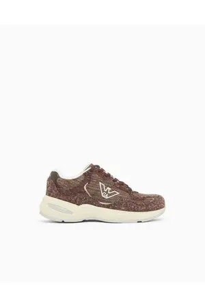 Emporio Armani Raffia And Suede Sneakers - Natural