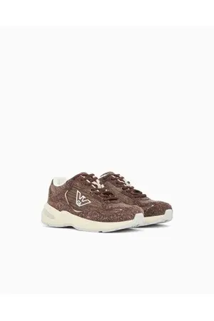 Emporio Armani Raffia And Suede Sneakers - Natural