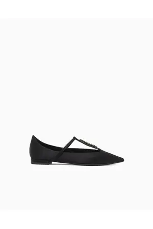 Emporio Armani Satin T-bar Ballerinas - Black