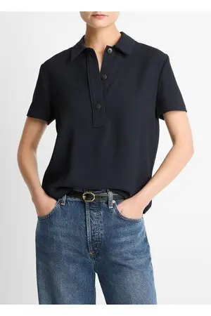 Vince Crepe Polo Shirt - Black