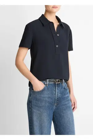 Vince Crepe Polo Shirt - Black