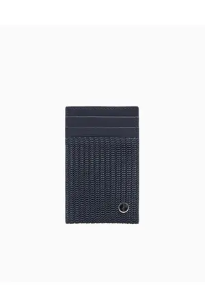 Giorgio Armani Card Holder In Embossed Leather - Navy