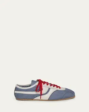 Dries Van Noten Nylon And Leather Low-top Sneakers - Light Blue/white