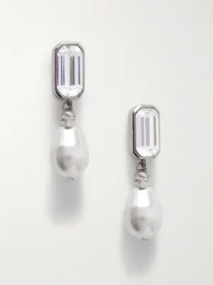 Alexander McQueen Skull Crystal And Faux Pearl Drop Earrings - Gold
