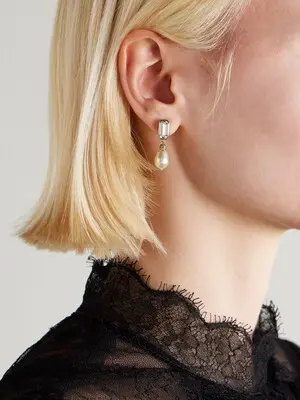 Alexander McQueen Skull Crystal And Faux Pearl Drop Earrings - Gold