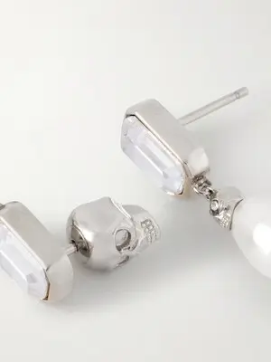 Alexander McQueen Skull Crystal And Faux Pearl Drop Earrings - Gold