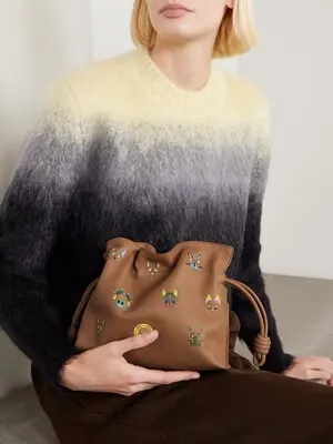 Loewe Louis Wain Flamenco Cats Mini Printed Leather Clutch - Neutrals