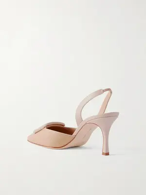 Manolo Blahnik Mayslibi 70 Lizard-effect Slingback Pumps - Neutrals