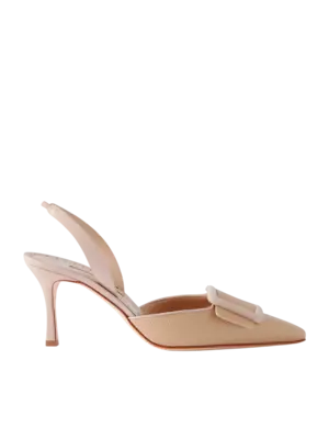 Manolo Blahnik Mayslibi 70 Lizard-effect Slingback Pumps - Neutrals