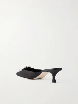 Manolo Blahnik Mayjou 50 Crystal-embellished Satin Mules - Black