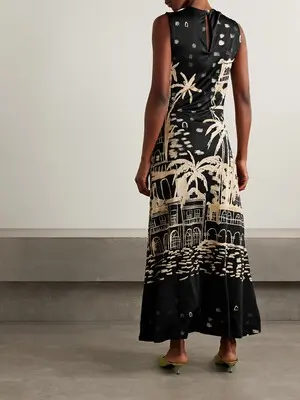 Johanna Ortiz Printed Satin-jersey Maxi Dress - Black