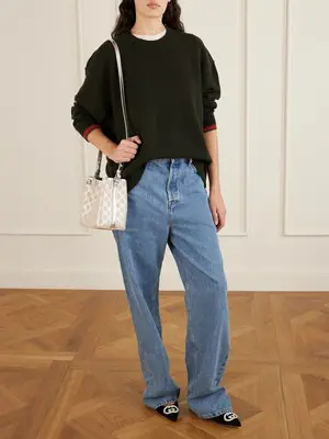 Gucci Gg Emblem Metallic-trimmed Printed Leather Shoulder Bag