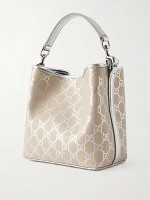 Gucci Gg Emblem Metallic-trimmed Printed Leather Shoulder Bag