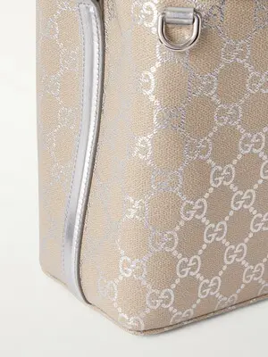 Gucci Gg Emblem Metallic-trimmed Printed Leather Shoulder Bag
