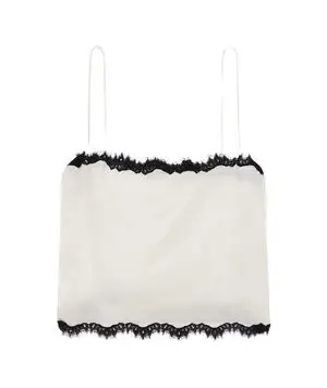 DÔEN Loure Lace-Trimmed Silk-Satin Top Ecru