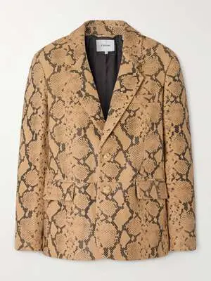 FRAME Snake-effect Leather Blazer - Sand