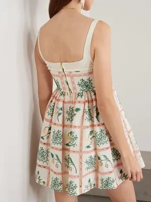 Agua Bendita Barbara Embroidered Cotton Mini Dress With Ruffles - Pink