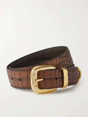 Anderson's Croc-Effect Leather Belt Tan