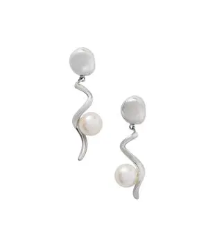 Agmes Teneille Pearl Drop Earrings - Silver