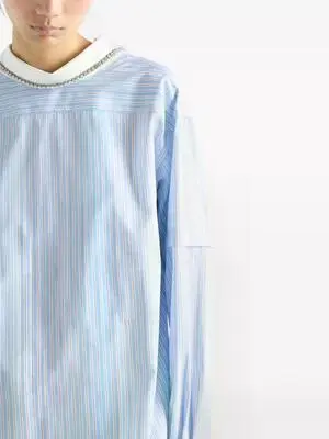 Prada Striped Embroidered-collar Blouse