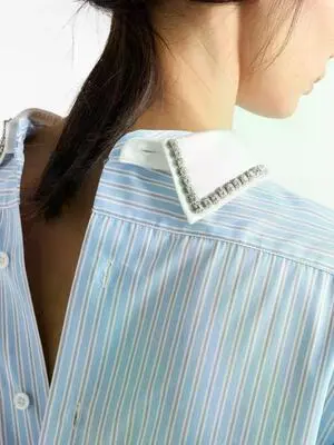 Prada Striped Embroidered-collar Blouse