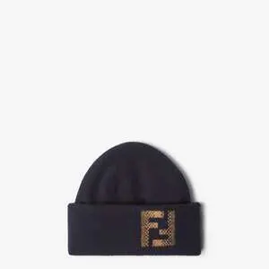 Fendi Beanie With Ff Logo Intarsia - Blue